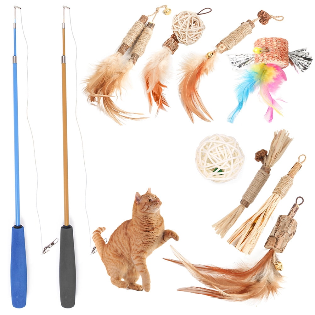 CSCHome Cat Toys Feathers Wand Silvervine Sticks Cat Retractable Cat ...