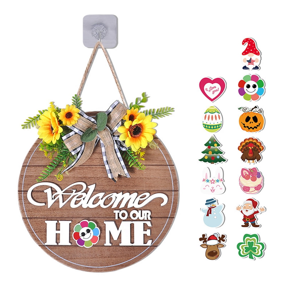 CSCHome Christmas Decorations Welcome Sign Pendant, Wooden Round ...