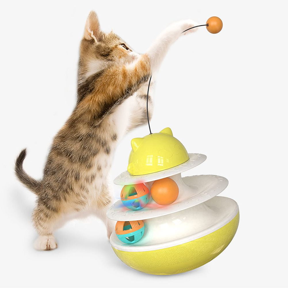 CSCHome Indoor Cat Interactive Toys, 3 Tier Turntable Cat Toy Ball ...