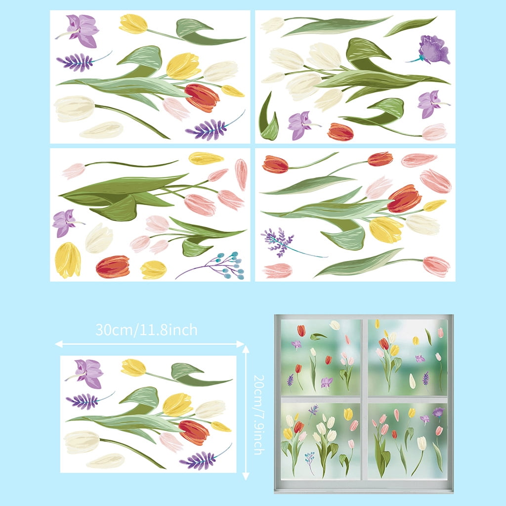 CSCHome Peel and Stick Wallpaper Tulip Window Clings for Bedroom Living ...