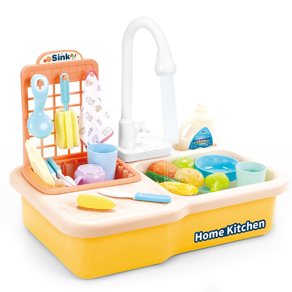 CSCHome Play Kitchen Sink Toys for Toddler Kids Upgraded Real Faucet ...