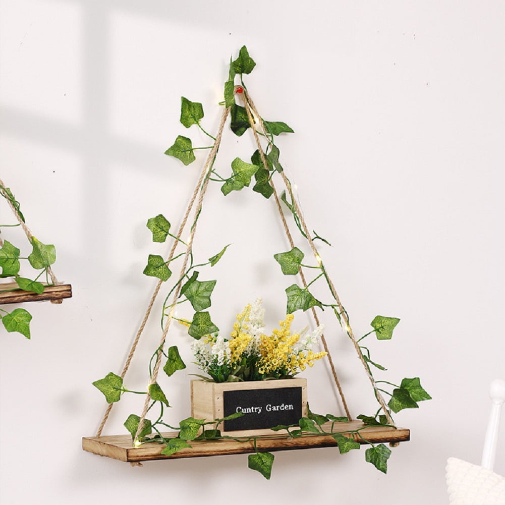 CSCHome Simulation Spring Vine Storage Wooden Floating Shelves With LED ...