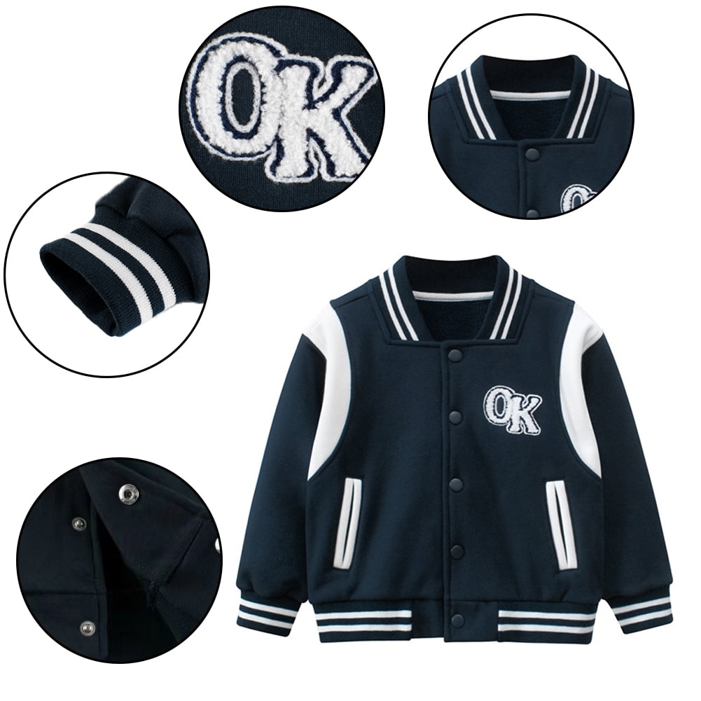 CSCHome Toddler Baby Boys Baseball Jacket for Kids Cotton Coat Long Sleeve Button Autumn Winter ...