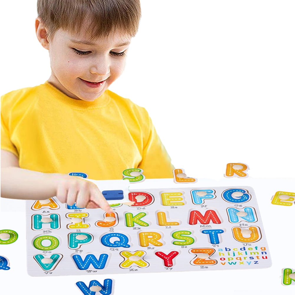 CSCHome Toddler Kids Wooden Alphabet Puzzle Toys Boys Puzzle Shape ...