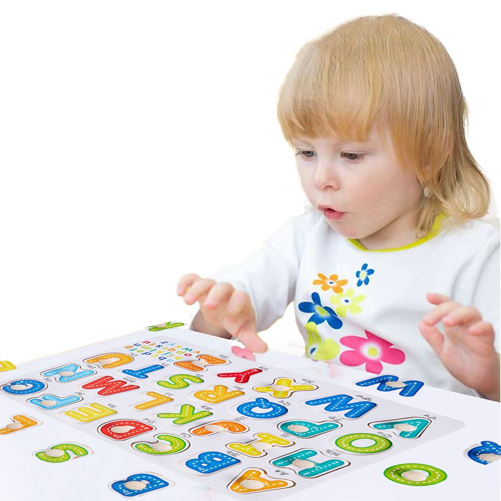 CSCHome Toddler Kids Wooden Alphabet Puzzle Toys Boys Puzzle Shape ...