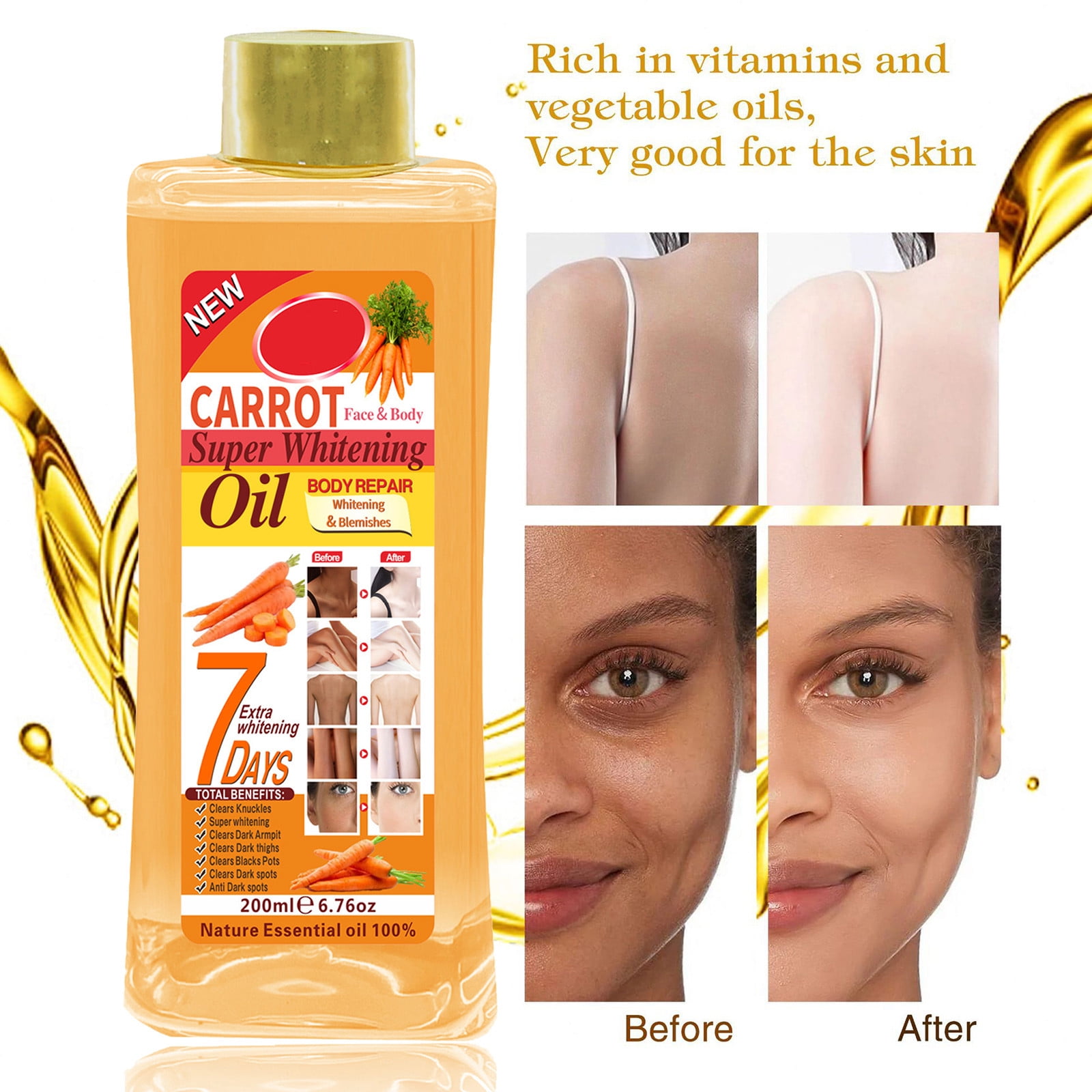 CSEONE 7 Days Carrot Oil,Moisturizing Body Massage Oil for Skin ...