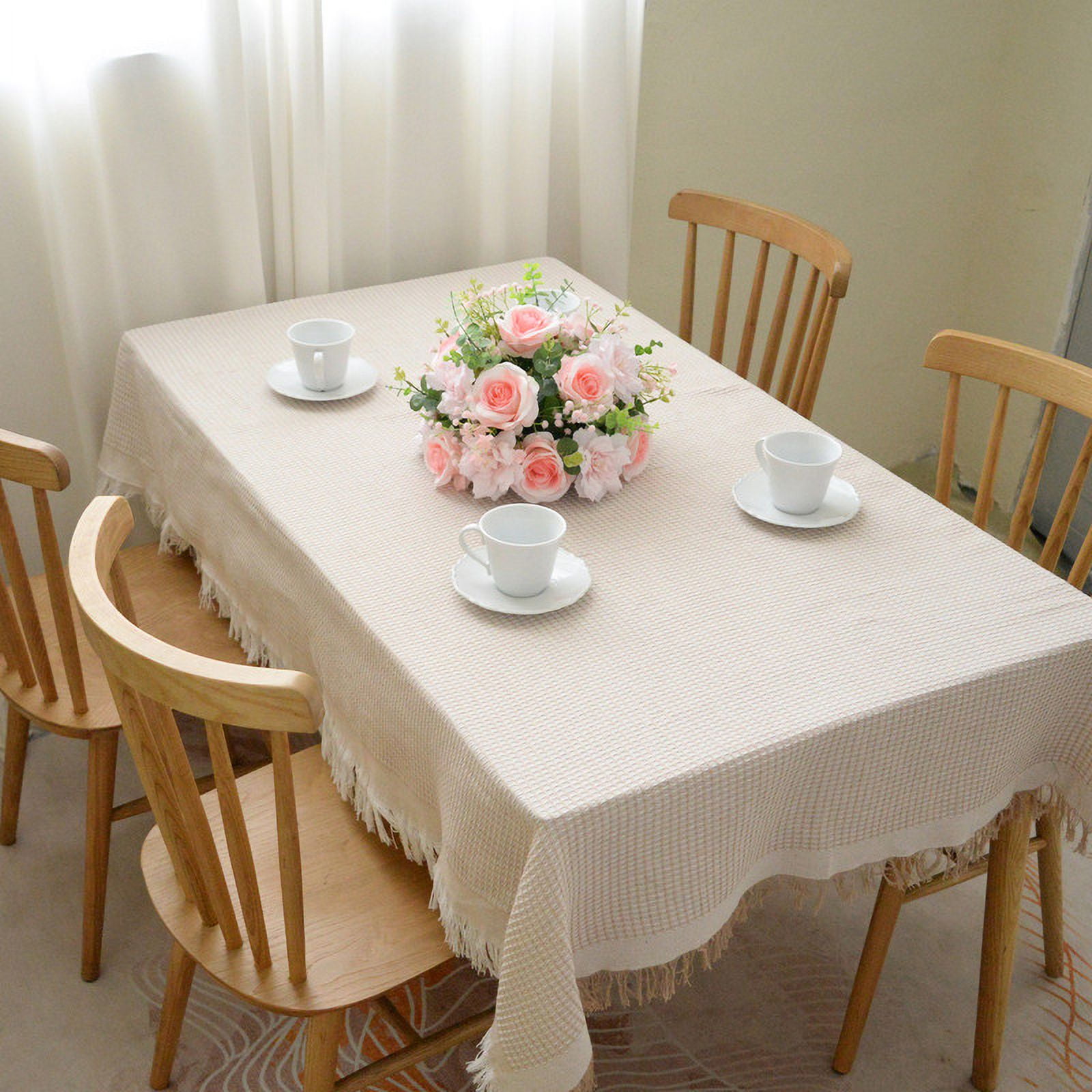 Valentine's Day Pink Tablecloth, Waffle Pattern, 87"x55", Wipeable ...
