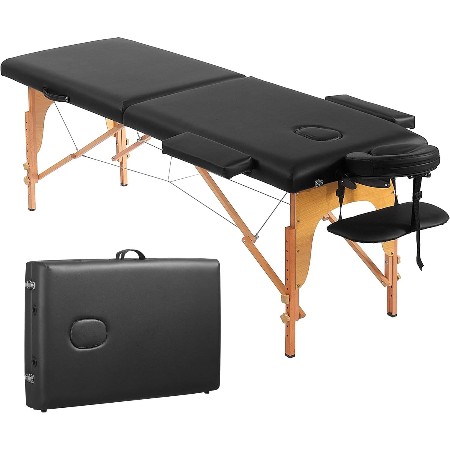 CSHF Black Massage Table Portable - 2 Folding Lash Bed with Carrying ...