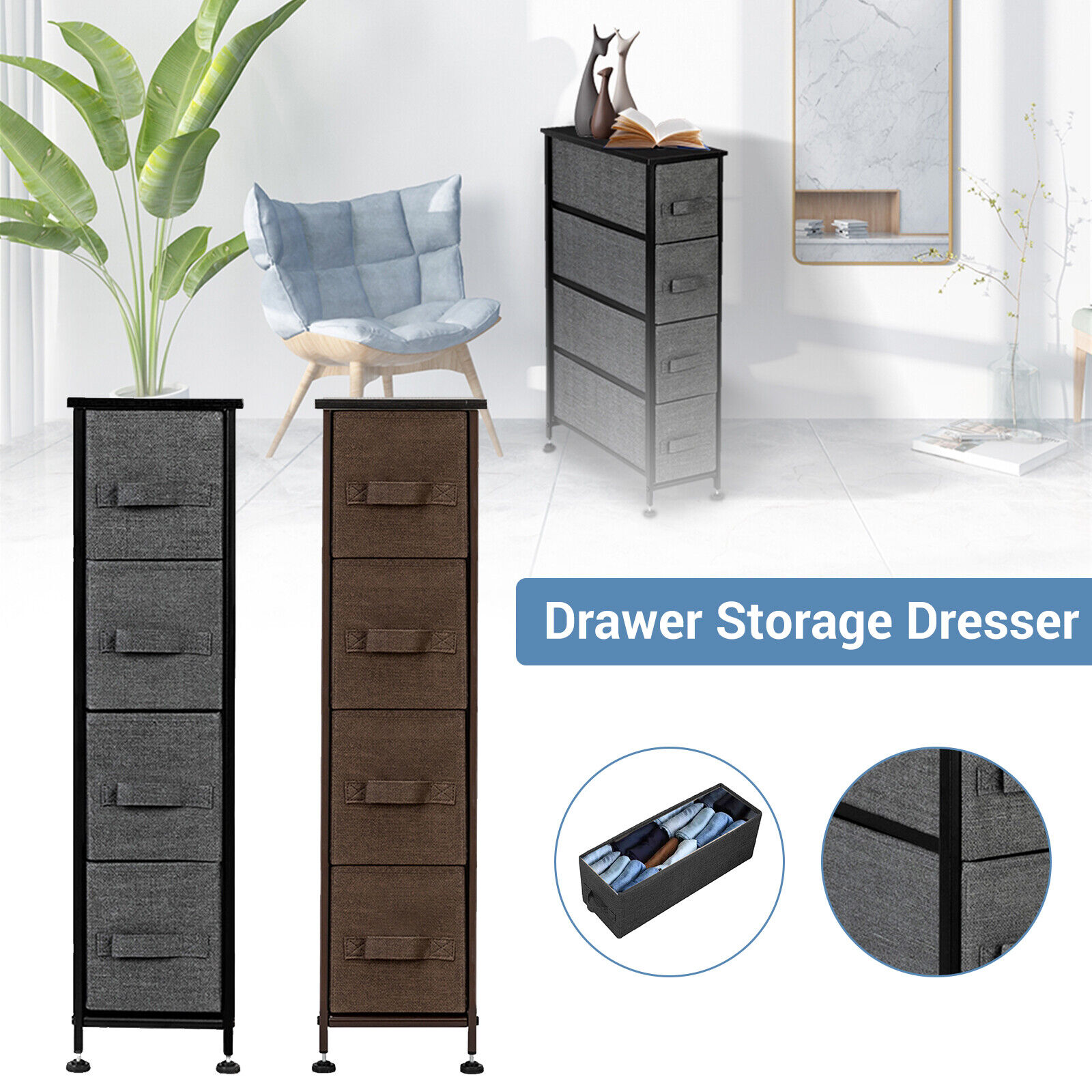 CSHPO 4-Drawer Wooden Chest Dresser, Storage Tower, Sturdy Steel Frame ...