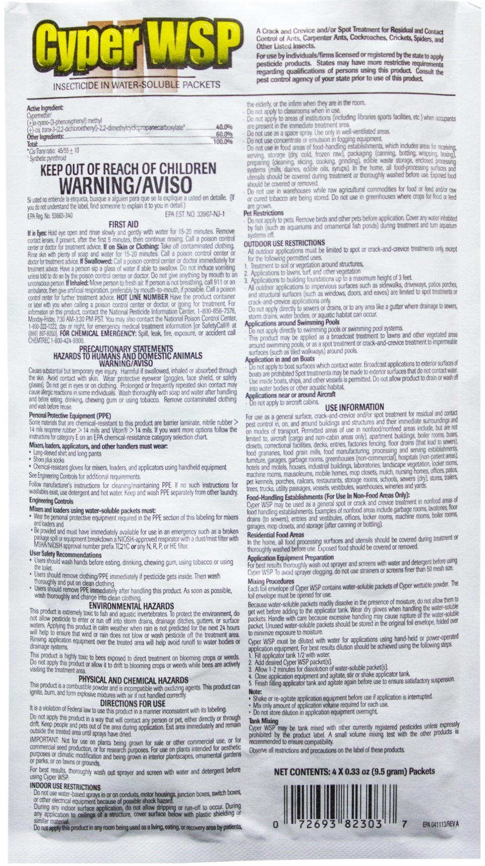 CSI 82300001 Cyper WSP Insecticide, 4 x 9.5 Grams Packet, Each ...