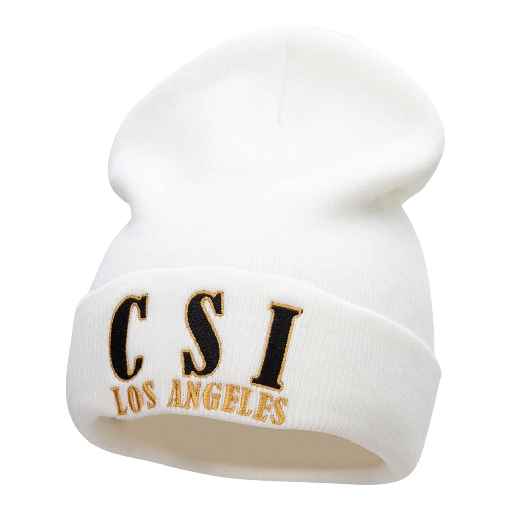 CSI Los Angeles Embroidered 12 Inch Long Knitted Beanie - White OSFM ...