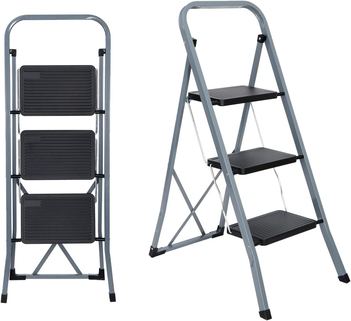 CSPP 3 Step Folding Ladders with Wide Anti-Slip Platform, Lightweight ...