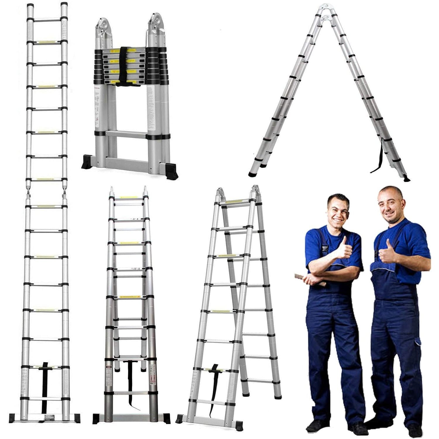 CSPP A-Frame Telescopic Ladders 12.5Ft 3.8M (1.9M+1.9M), Aluminium ...