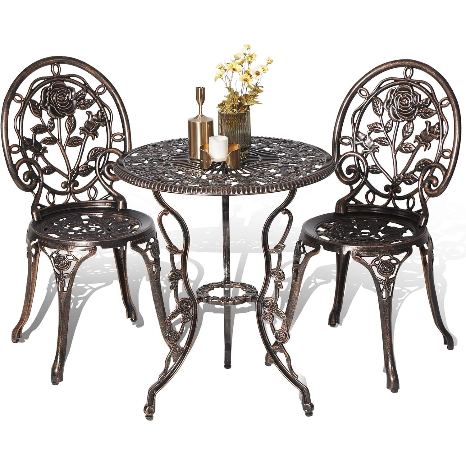 CSPP Bistro Table and Chairs Set of 2 Outdoor 3 Piece Patio Set, Rose ...