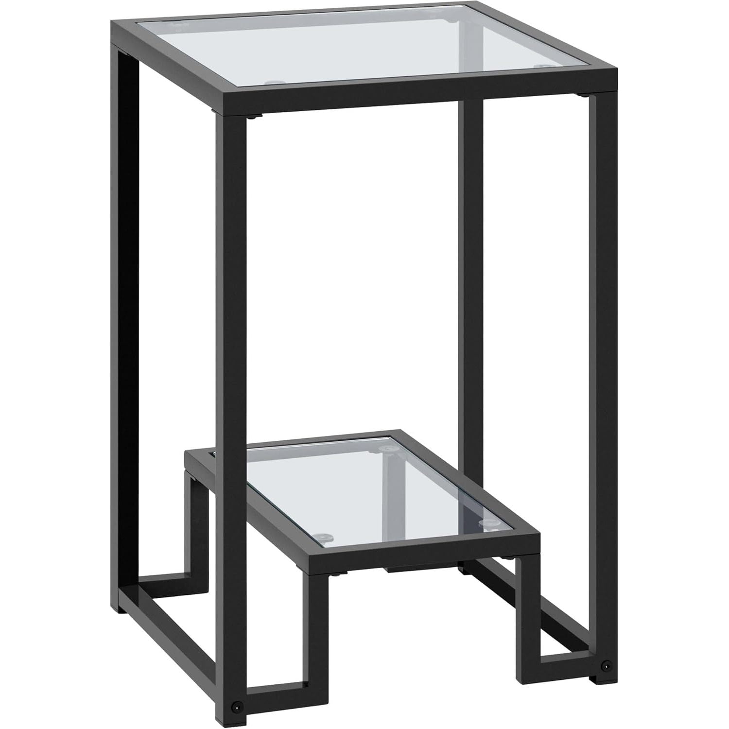 CSPP Black Glass End Table with Open Shelf and Iron Legs, Modern Tall ...