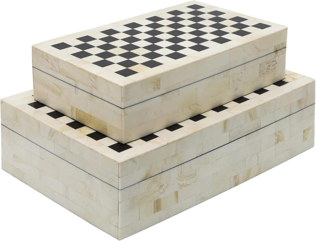 CSPP Decorative Storage Boxes Set – Checkered Design, Resin & Wood ...
