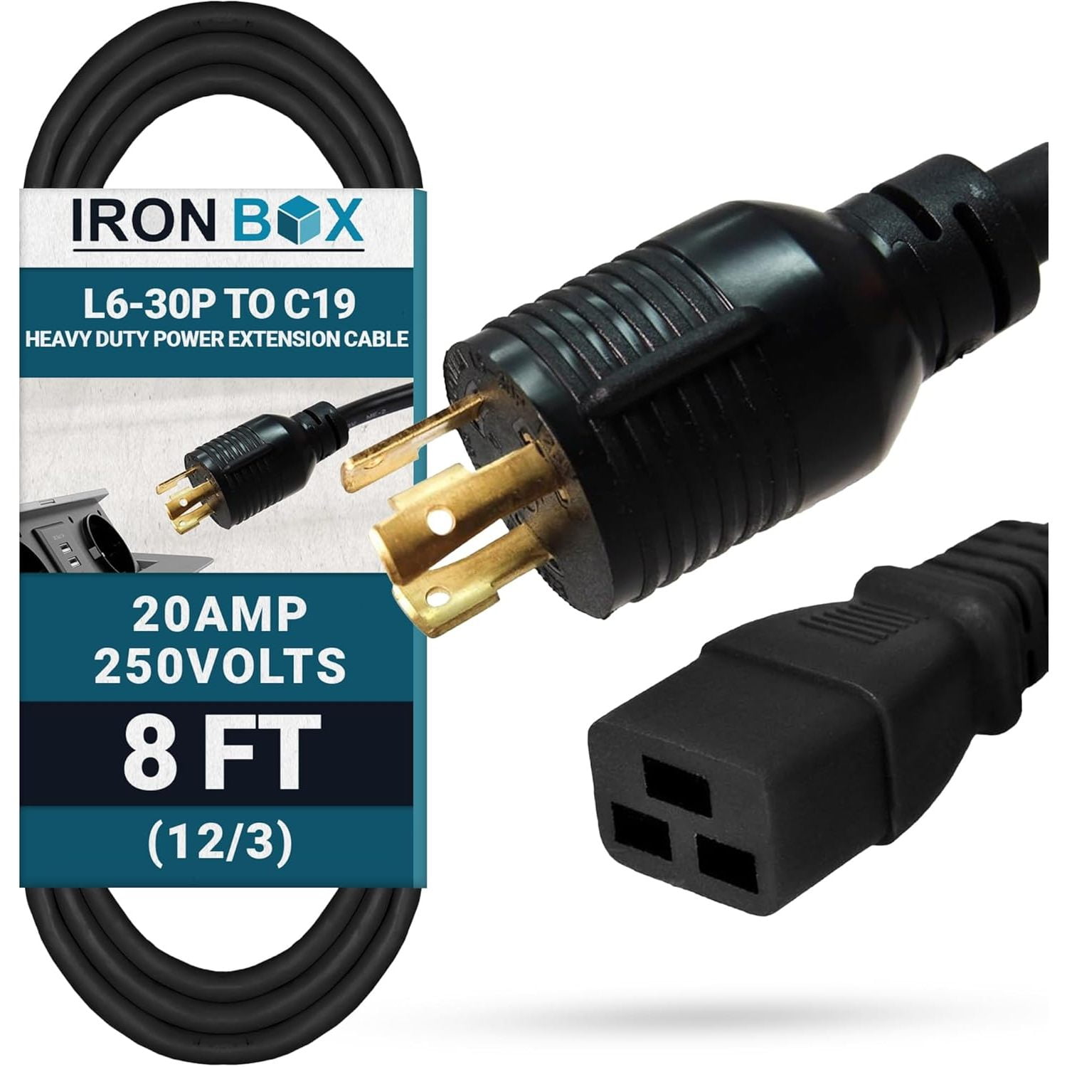 CSPP Electric NEMA L6-30P to C19 Power Cord - 20Amp, 250V, 12/3 SJT ...