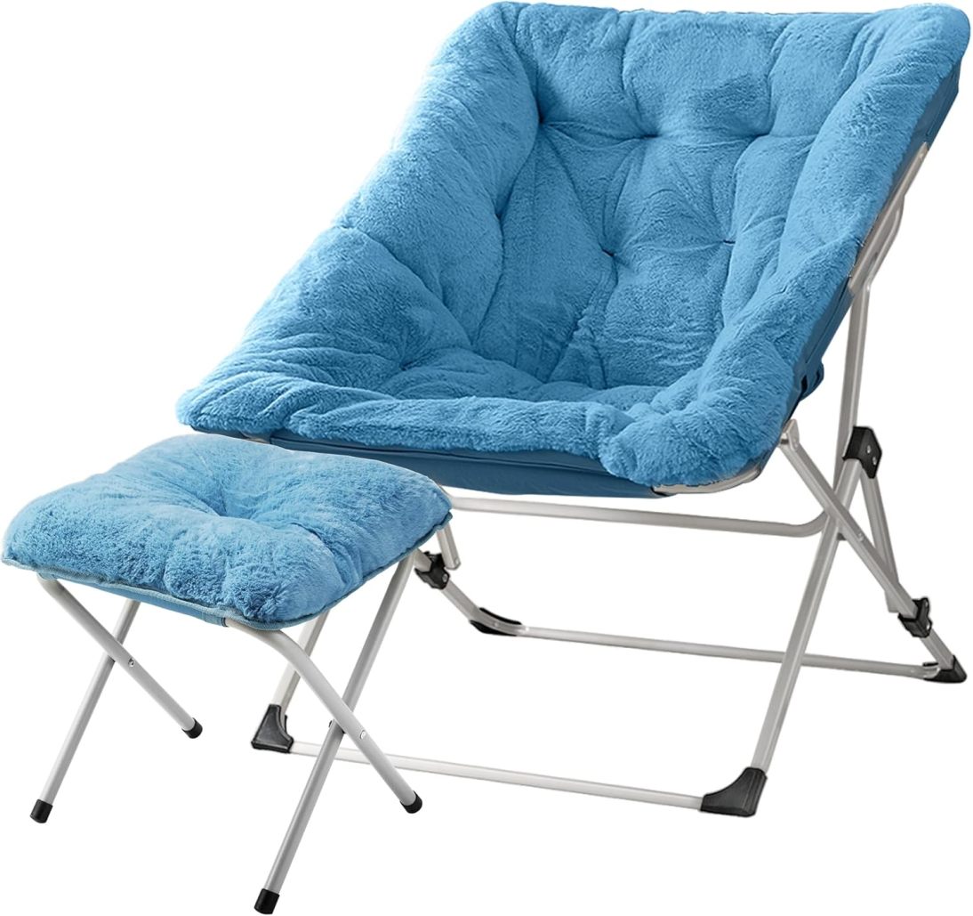 CSPP Folding Comfy Chair with Ottoman, Faux Fur Soft Cozy Lounge ...