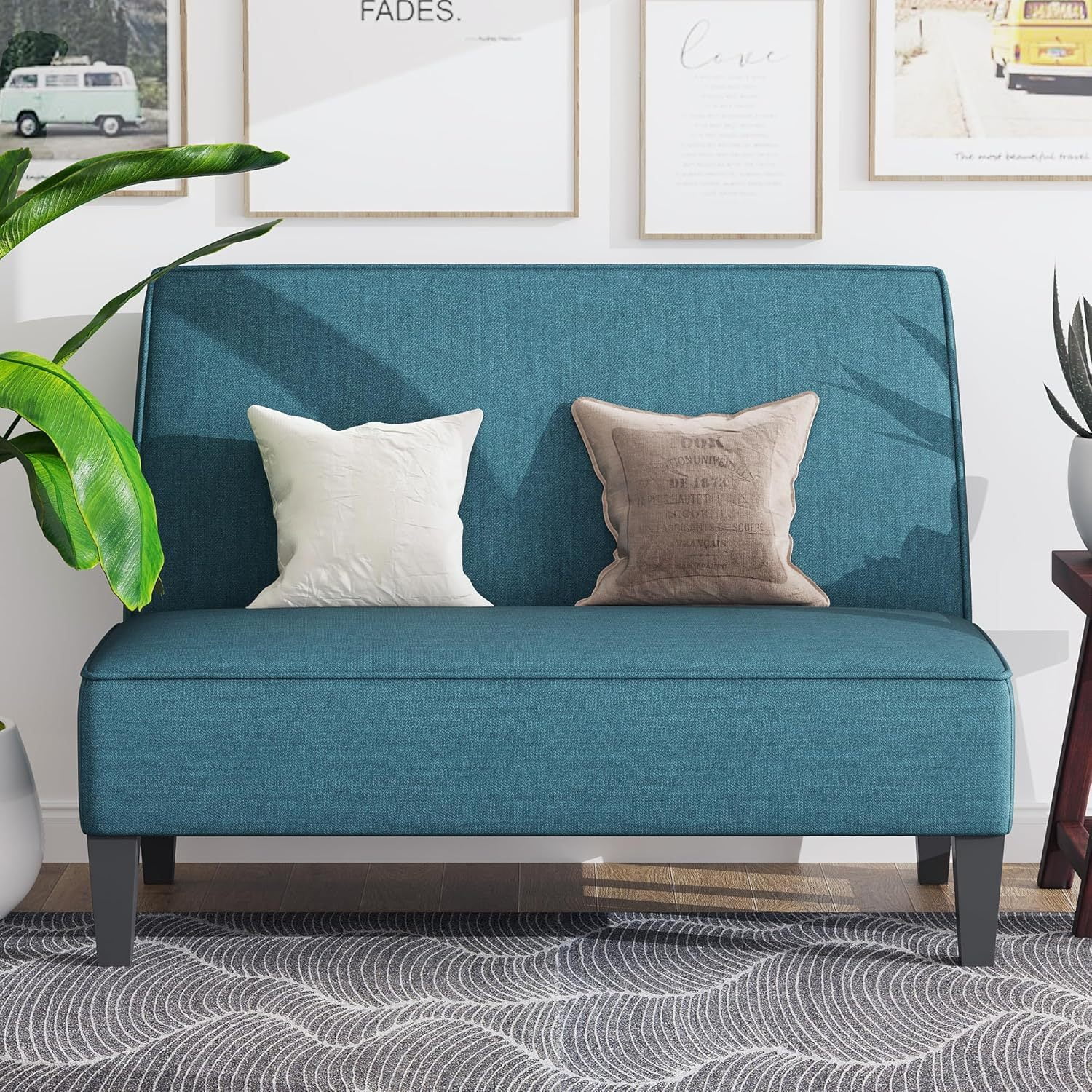 CSPP Small Loveseat Mini Sofa Couch Accent Upholstered Bench with Back ...