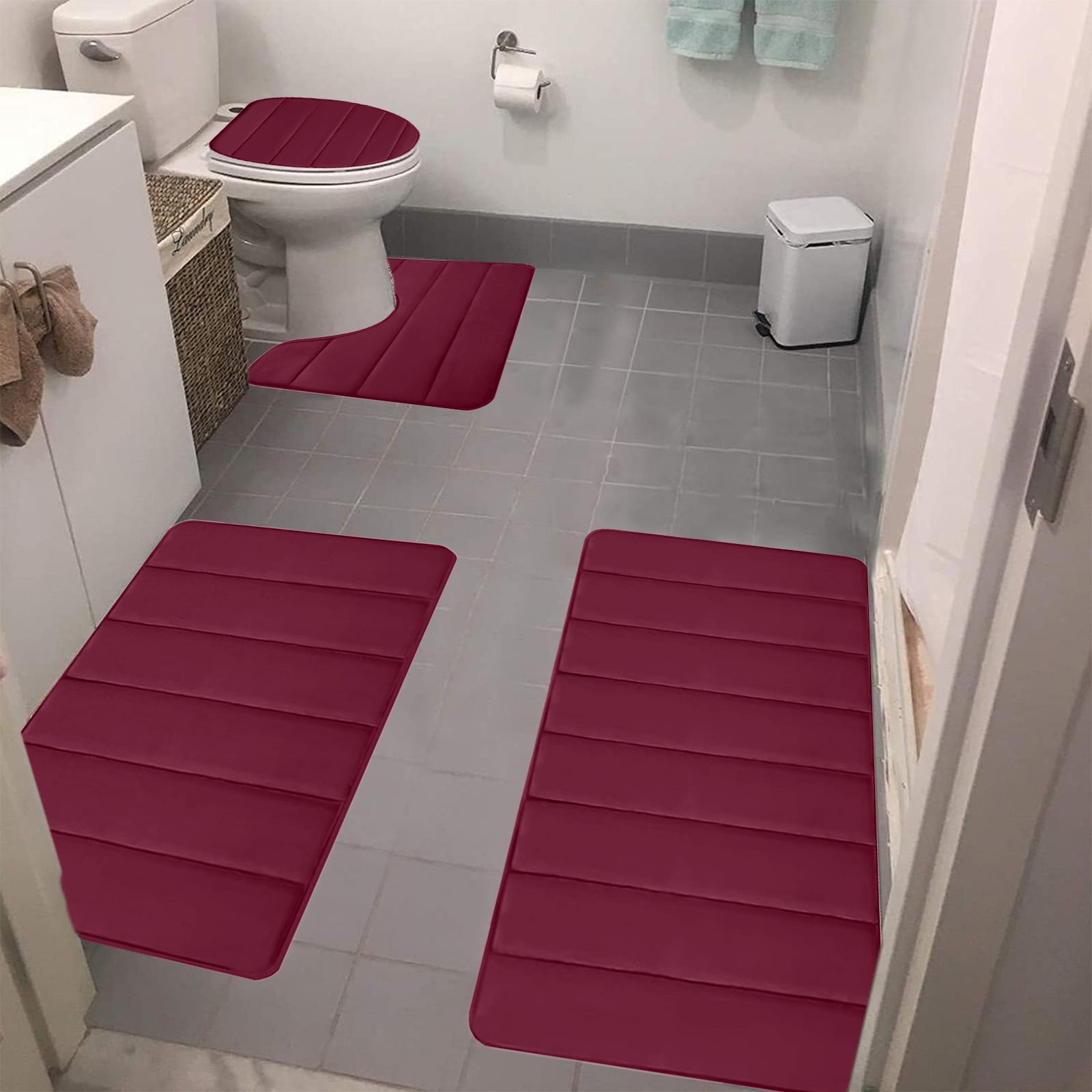 CSSAD Memory Foam Bath Mat Set 4 Piece, Soft Absorbent Bathroom Rugs ...