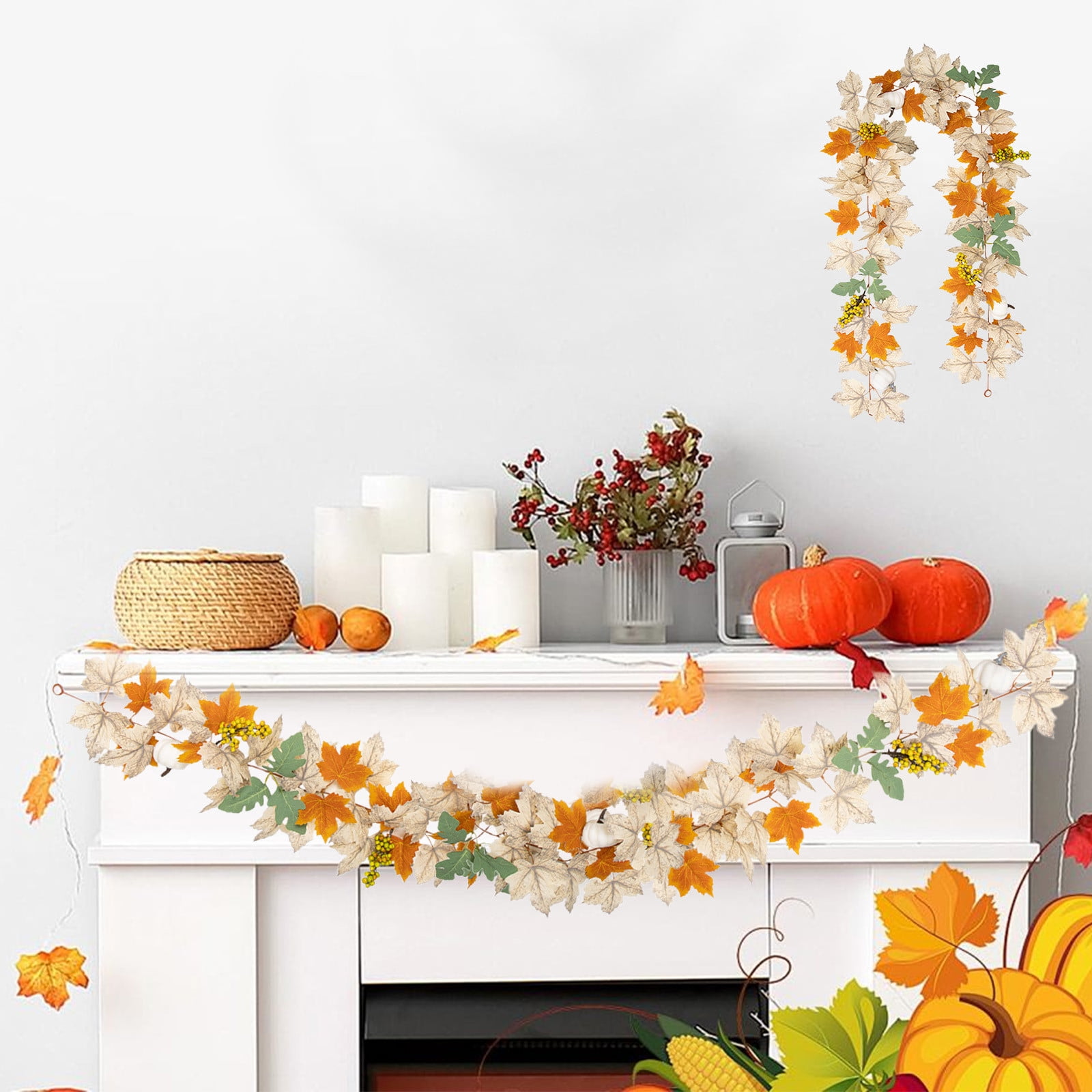 CSSAD Thanksgiving Decorations Artificial Leaf Garland Rattan Hanging Fall Maple Leaf Garland ...