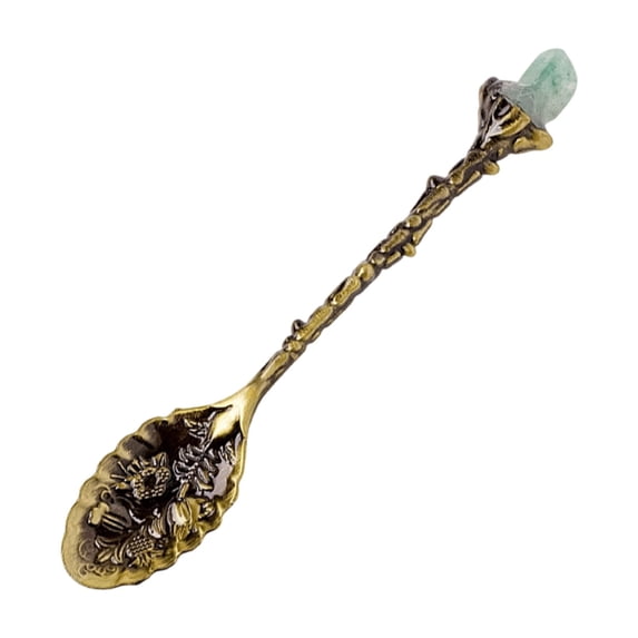 CSSJKYJ Green Crystal Coffee Spoons,Alloy Spoon Vintage Carved Coffee ...
