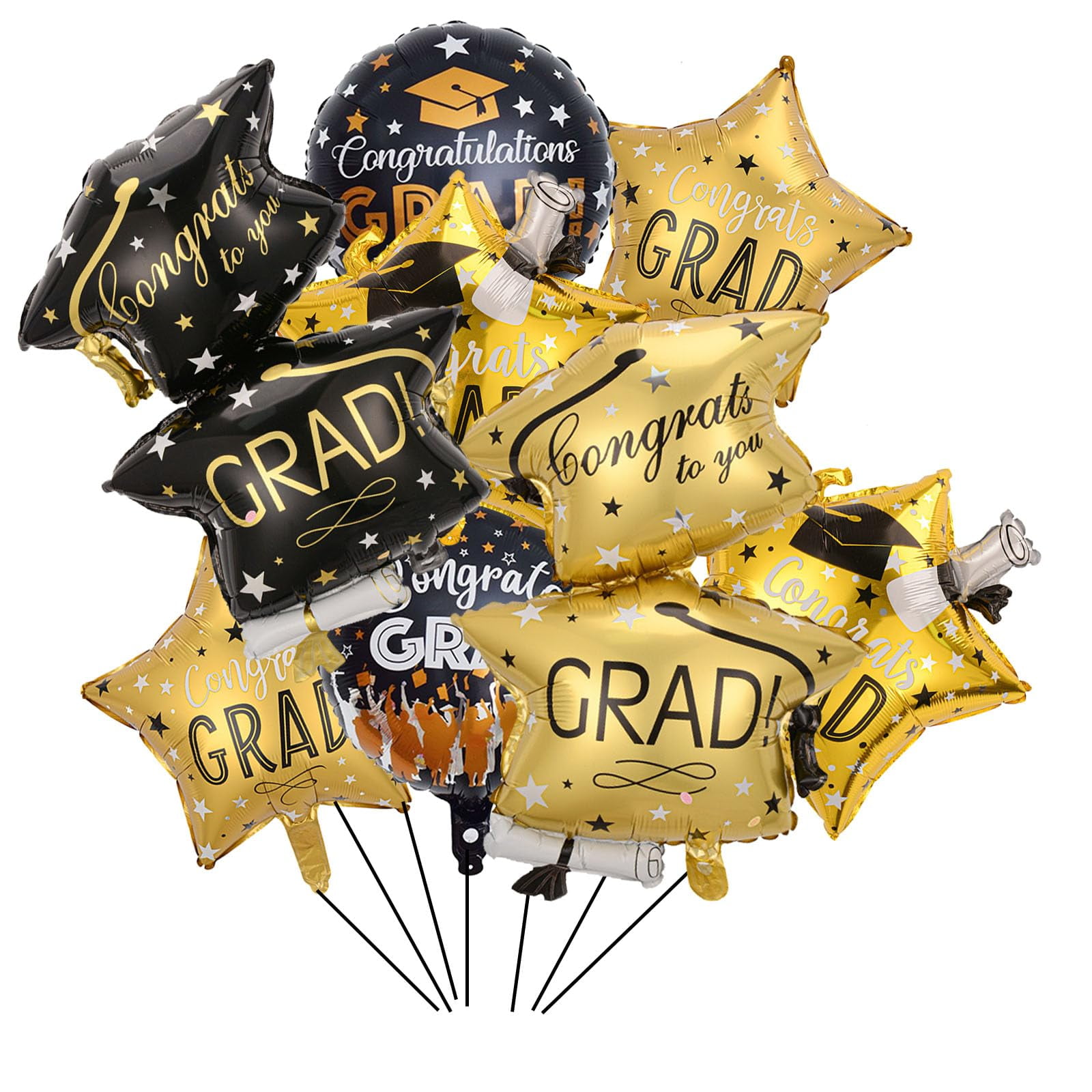 CSTYWC 8PCS Graduation Cap MZF22 Foil Balloon Black and Gold Graduation ...