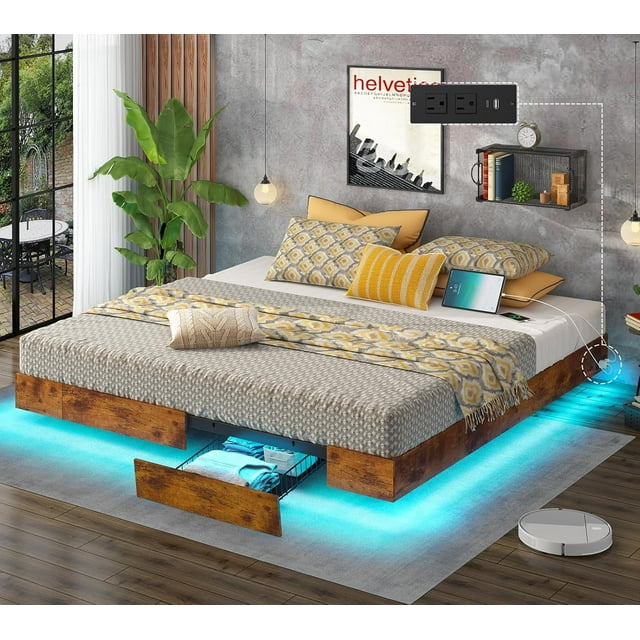 CSZZD Floating Bed Frame California King Size with Storage Drawers and ...