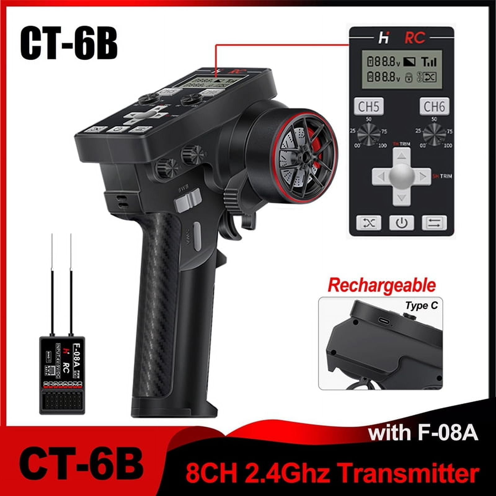 CT-6B 8CH Transmitter Remote Control 2.4Ghz RC Transmitter with F-08A 8 ...