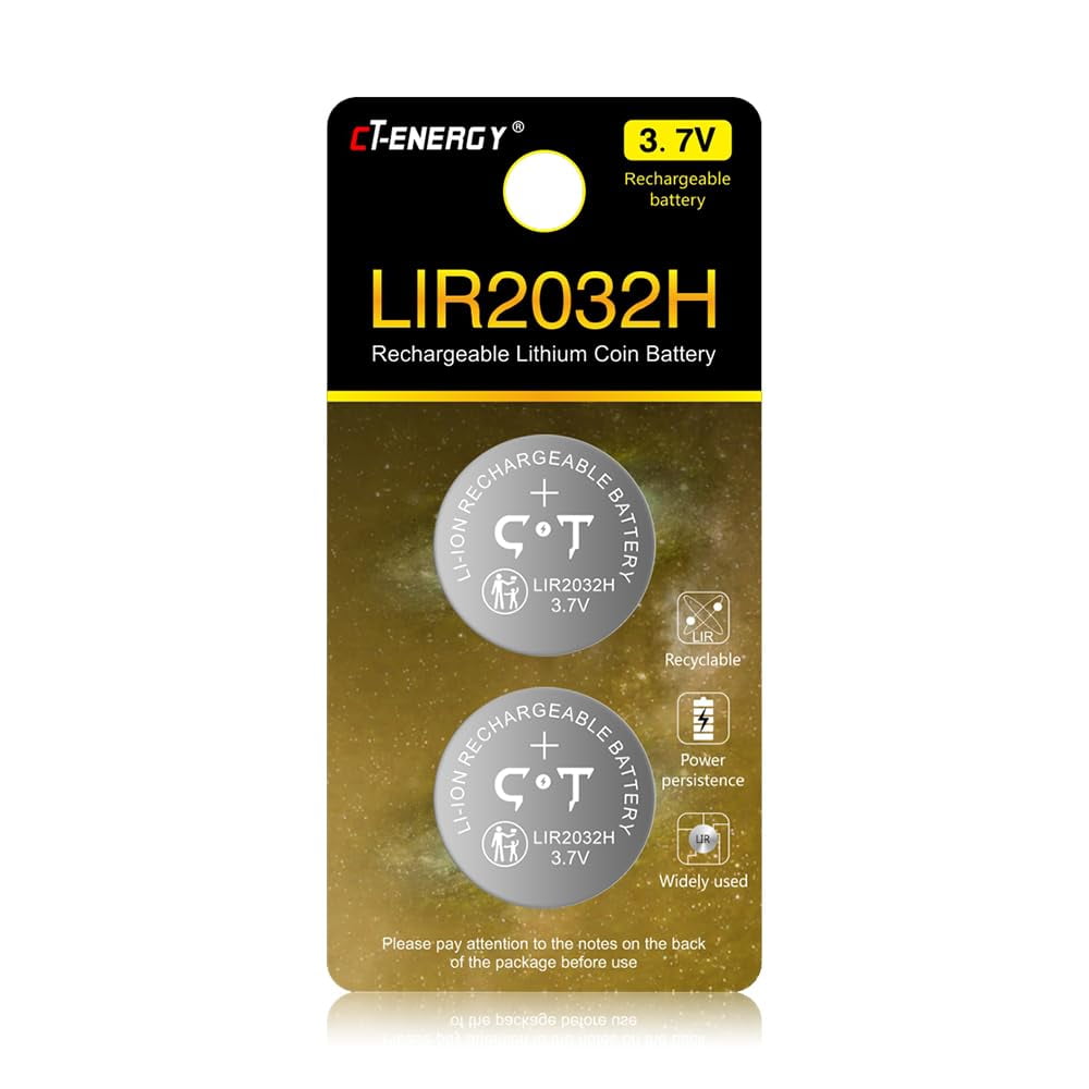 CT-ENERGY Lir2032h Battery 2pcs Rechargeable for Key Fob,3.7V High ...