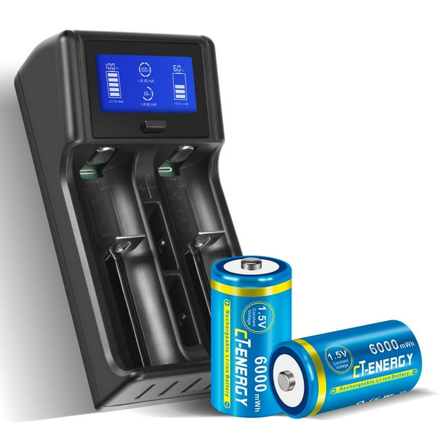 CT-ENERGY Rechargeable C Batteries Charger Kit,Rechargeable Battery ...