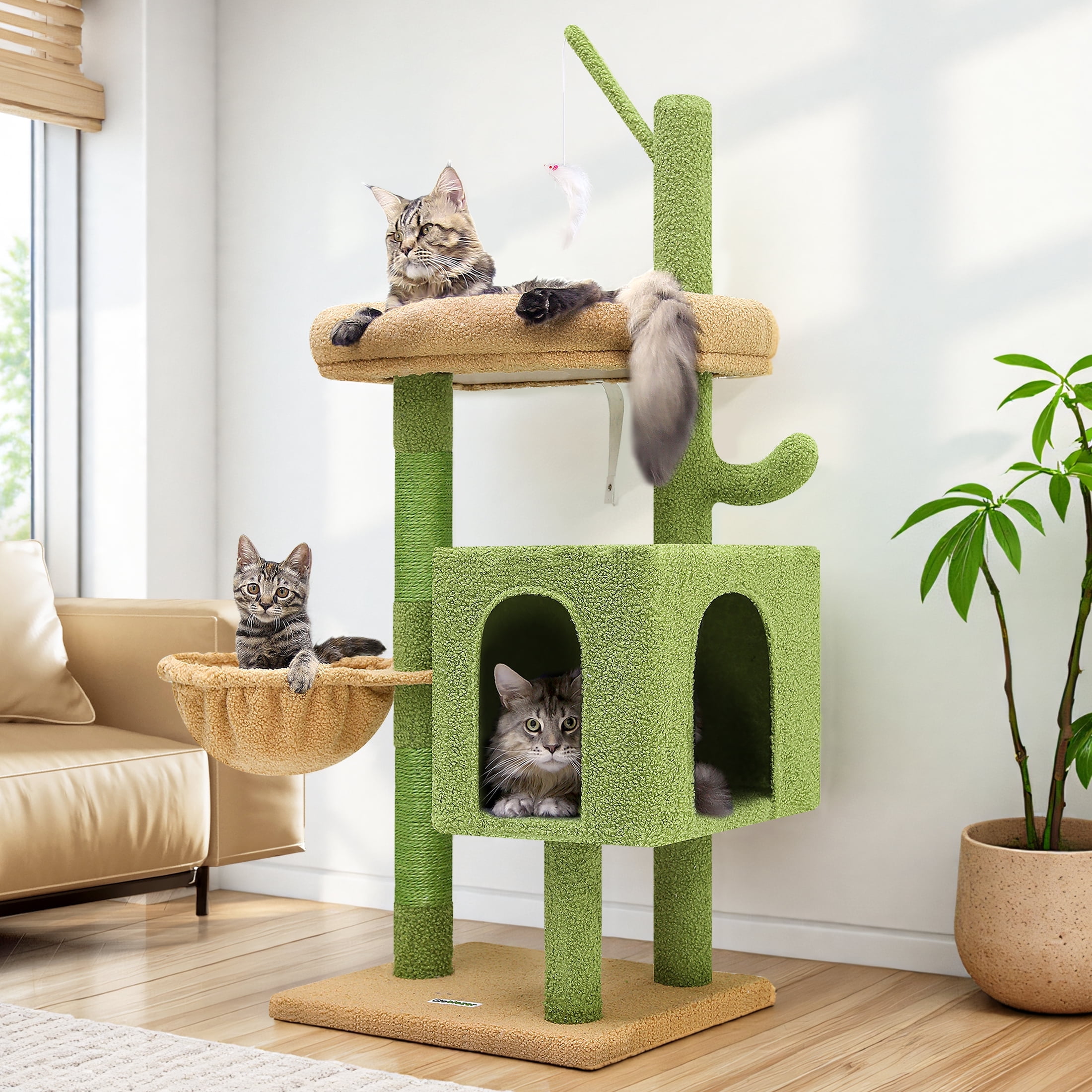 CT47CF Versatile Play Cactus Cat Tree Tower | 46-Inch Durable Cat Condo ...