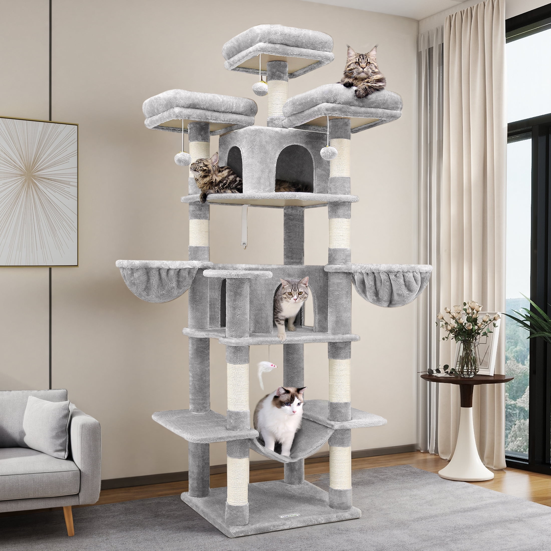 CT81F 80" XXL Cat Tower for Multiple Cats with Scratching Post, Hammock ...