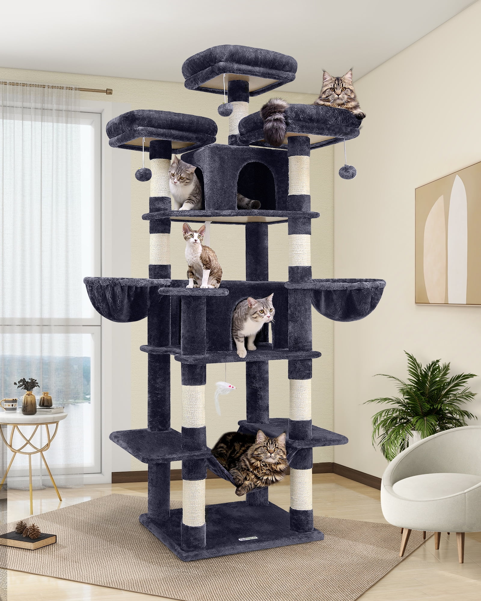 CT81F Big Cat Tower for Indoor Cats | 80-Inch XXL Cat Tree with Scratching Post, Hammock, 3 ...