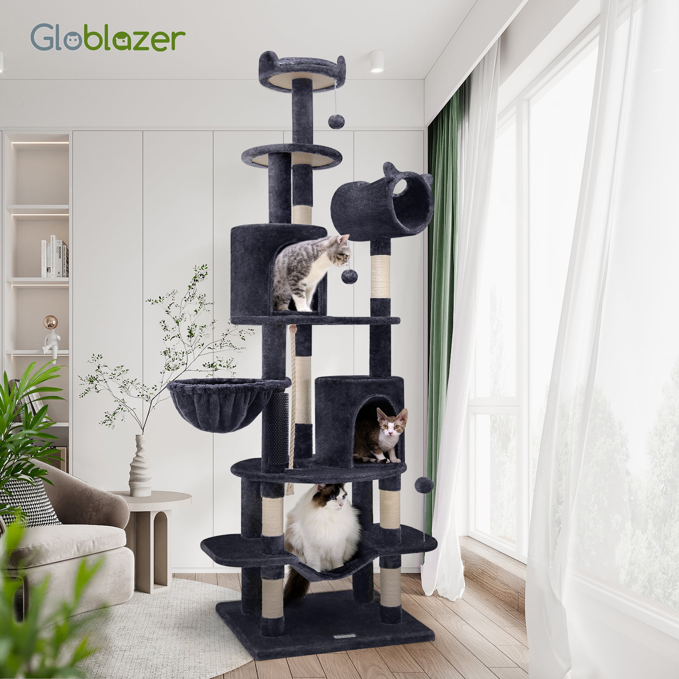 CT82C Artistic Curved Cat Tower for Small Cats (Under 12 lbs), 81-Inch ...