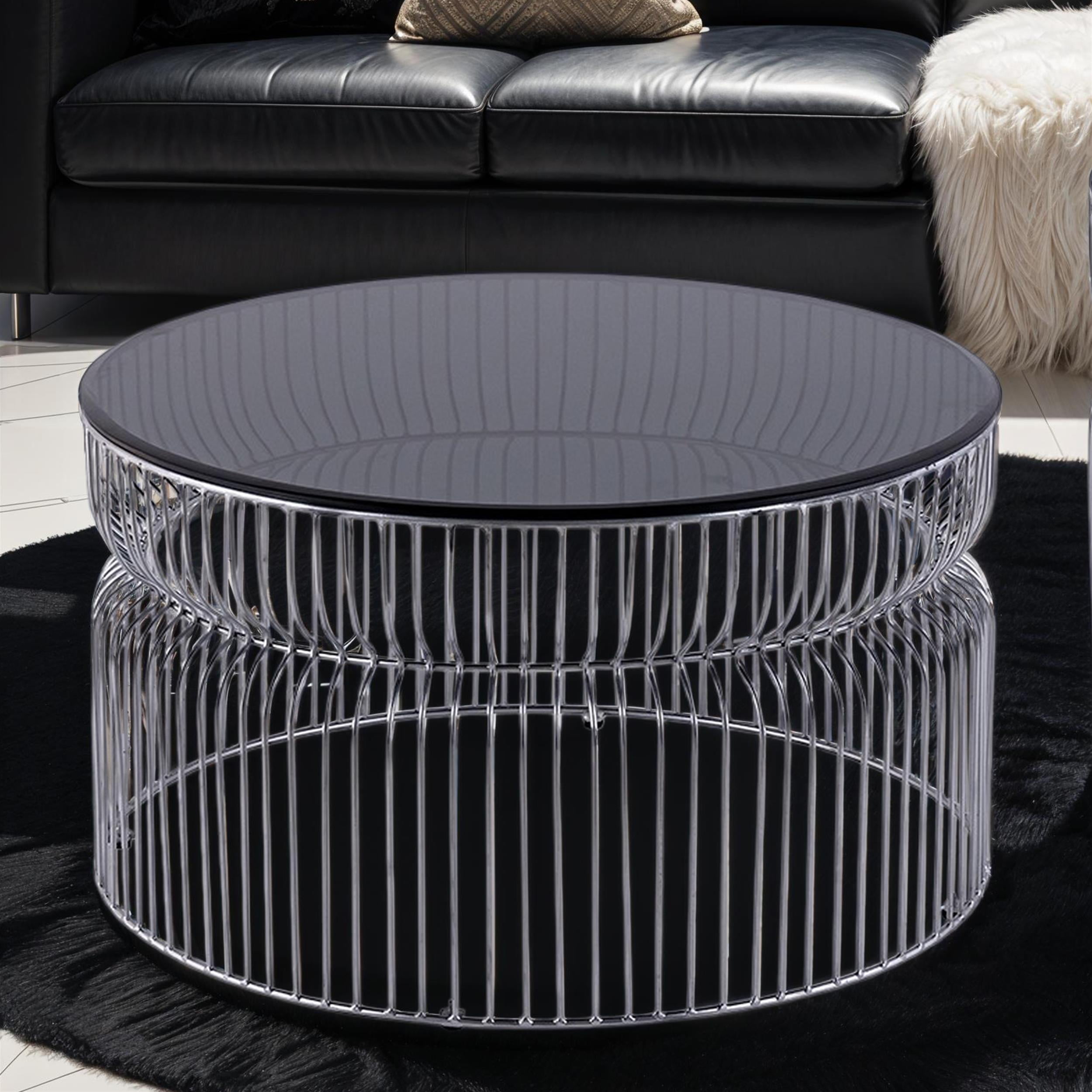 CT901 Round Coffee Table made with metal and Tempered Glass Top Silver ...