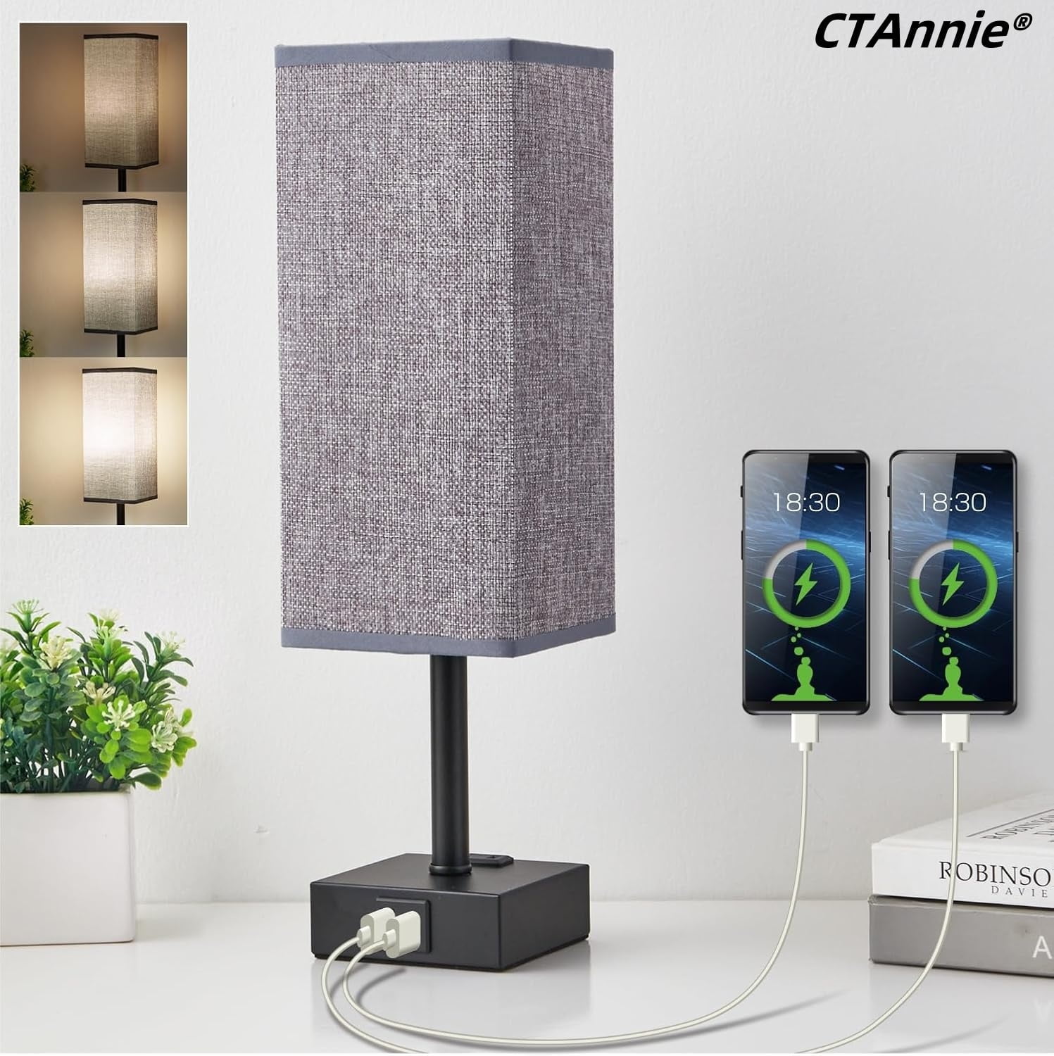CTAnnie Square Touch Lamp, Dimmable USB Lamp Include One LED Bulb ...