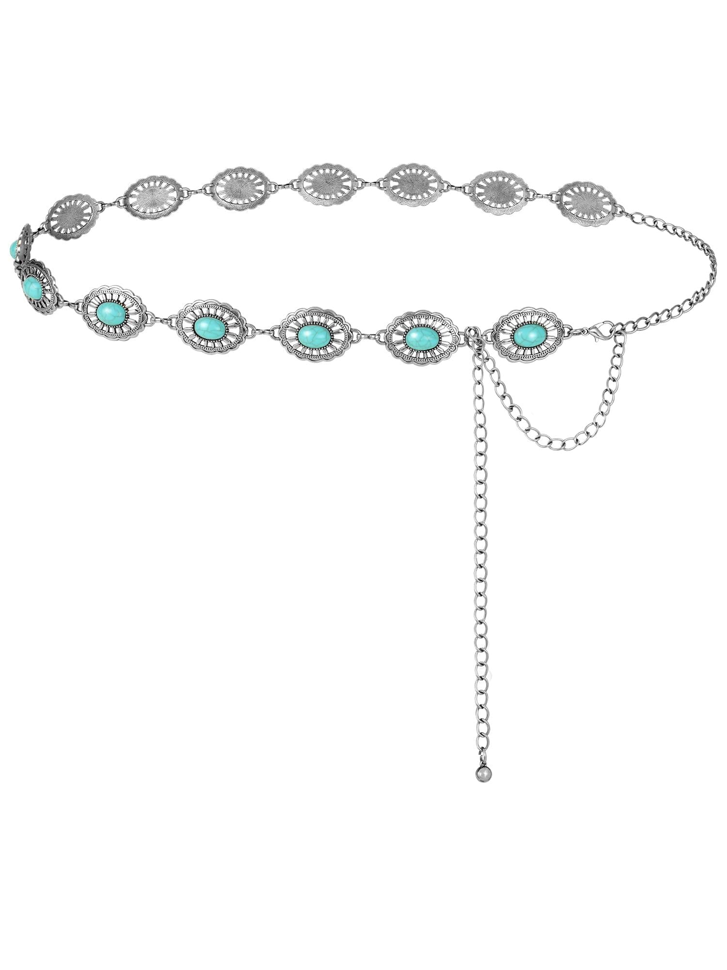 CTCMSP Silver Concho Chain Belt for Women Western Cowgir Metal Chain ...