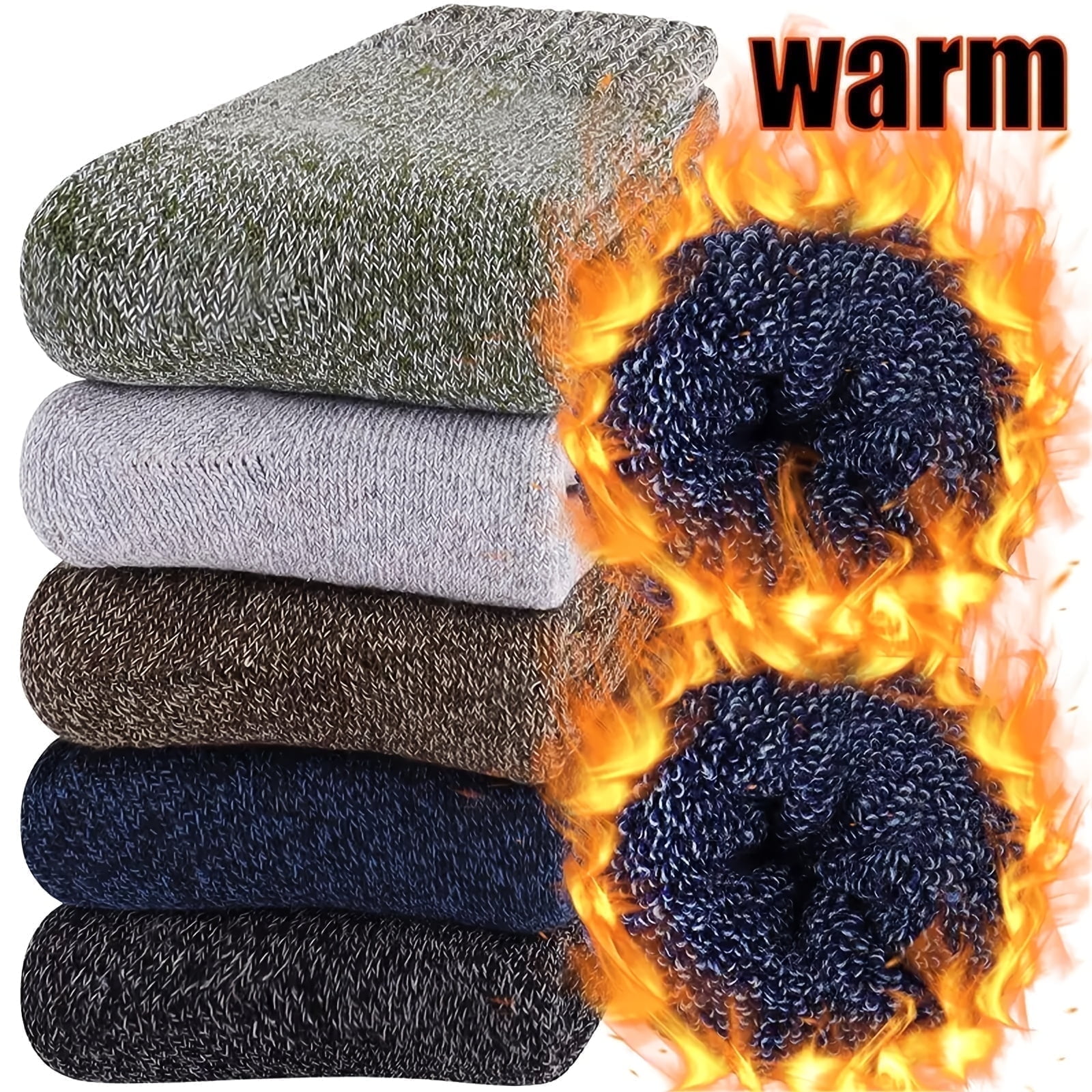 CTDWNT 5 Pairs Plus Velvet Thick Solid Color Men Wool Socks, Thick Warm ...