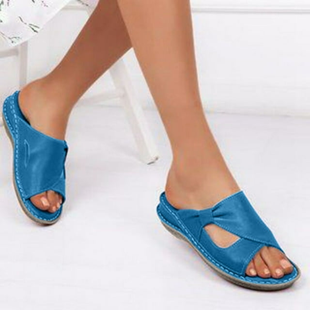 CTEEGC Summer Sandals for Women Bow Thick Bottom Beach Sandals Open Toe ...
