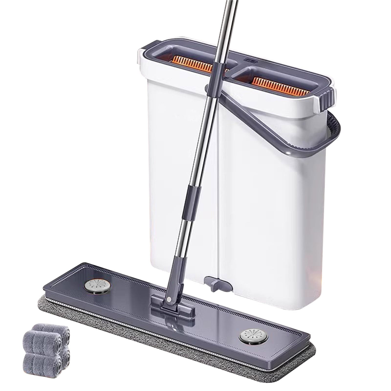 CTIME Easy to Store Best Wood Floor/Wall Flat Mop and Bucket System with Wringer, Efficient ...
