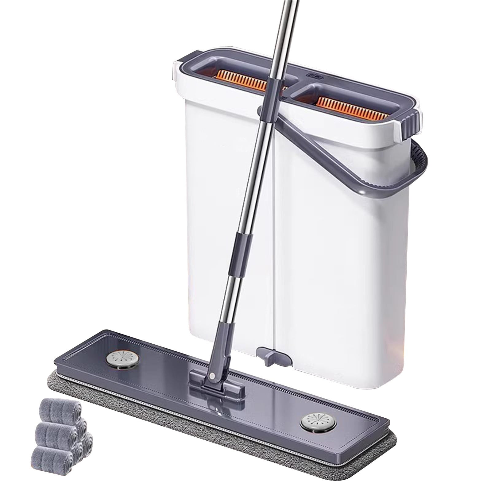 CTIME Easy to Store Wood Floor/Wall Flat Mop and Bucket System with ...