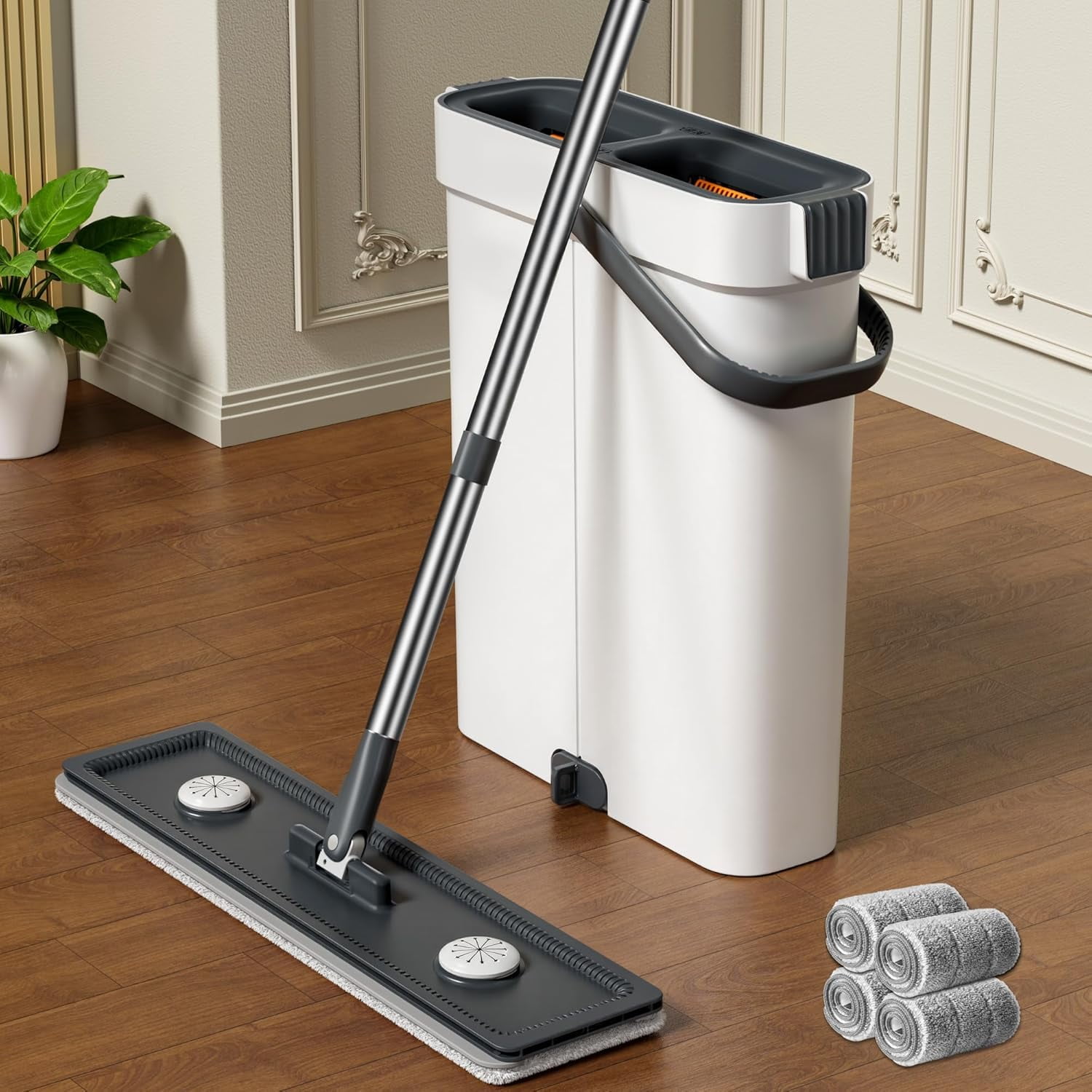 CTIME Flat Mop and Bucket System with Wringer for Wood Floor/Wall, 13. ...