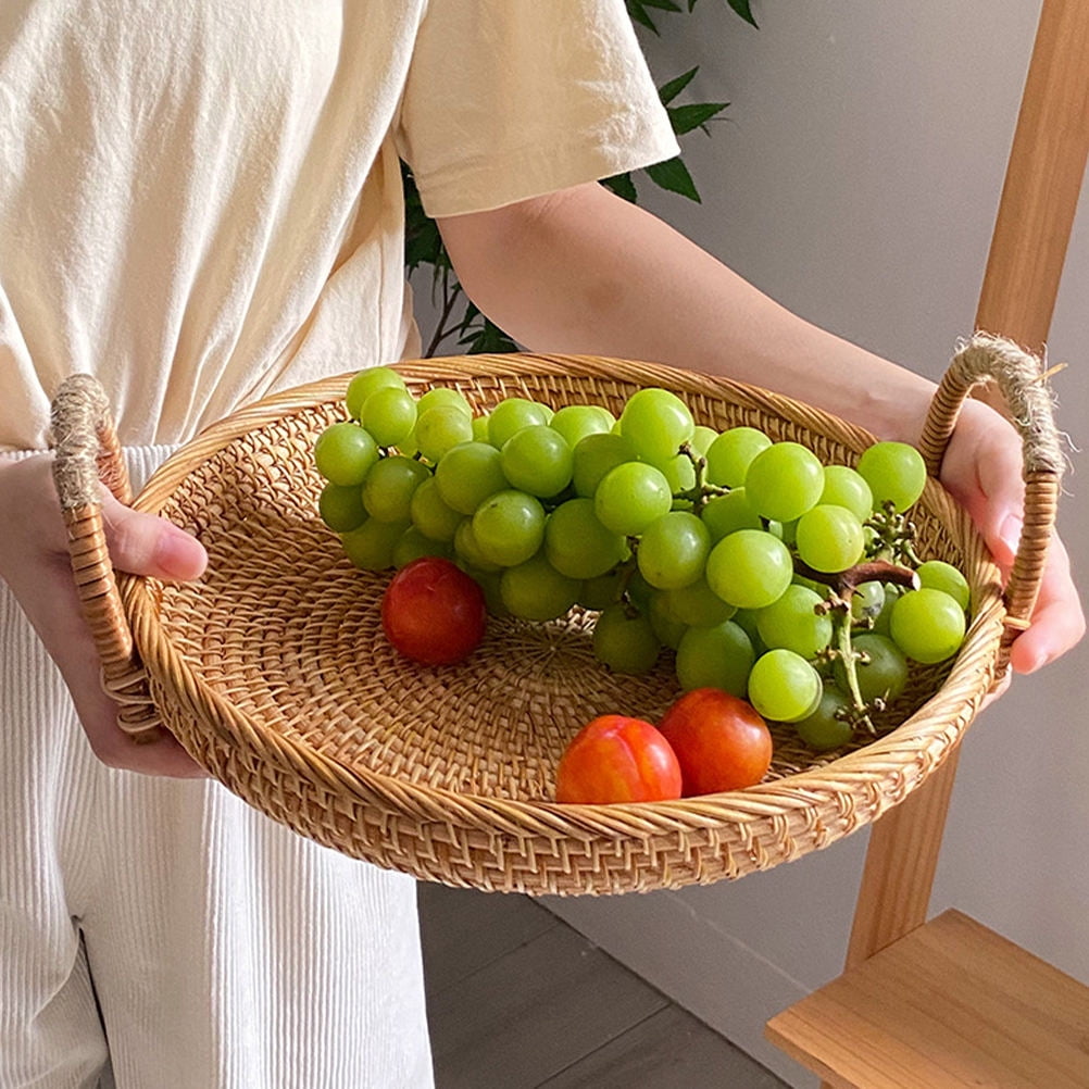 CTIRCHIU Handwoven Rattan Bread Basket Tray for Table, Khaki Color ...