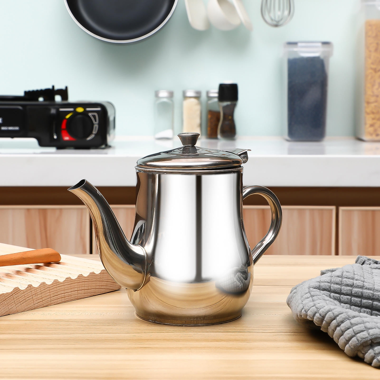 CTIRCHIU 1Set Cylindrical Stainless Steel Kitchen Oil Filter Pot for ...