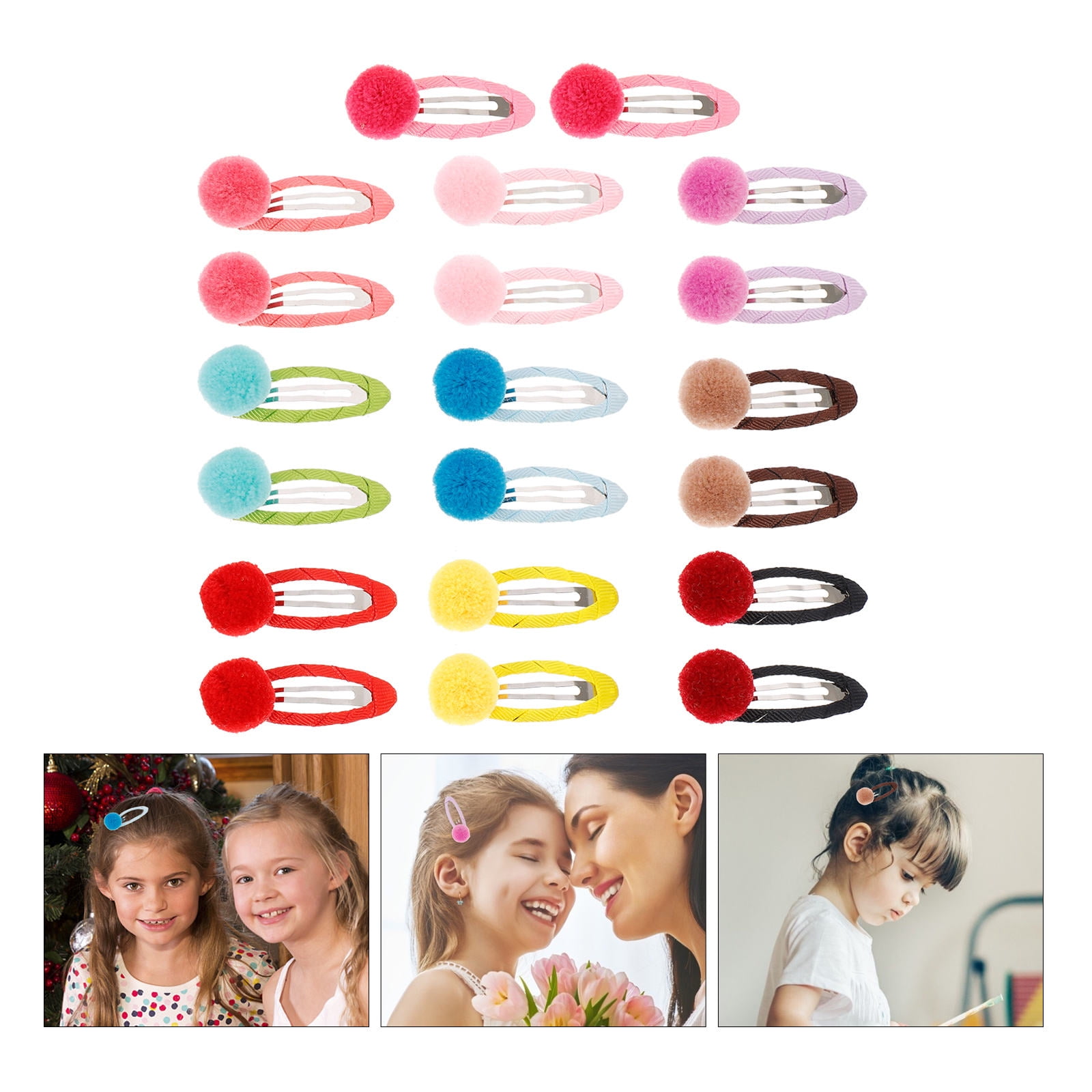 CTIRCHIU 20 Pcs Hair Clip Kids Fuzzy Ball Coffee Classical Design ...