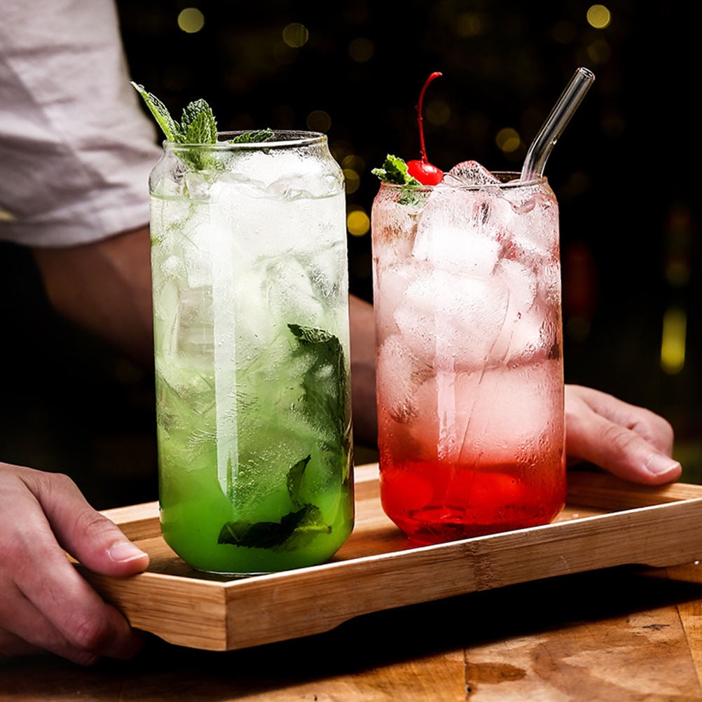 CTIRCHIU Glass Cup with Lid and Straw Clear Glass Straw Cup Wood 2 Sets ...