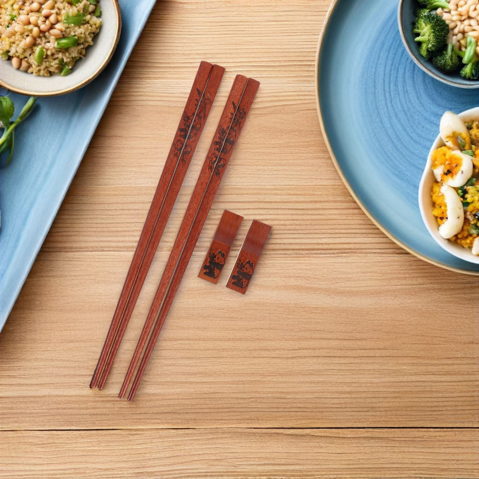 CTIRCHIU 2Sets Handmade Natural Wood Chopsticks with Panda Theme ...