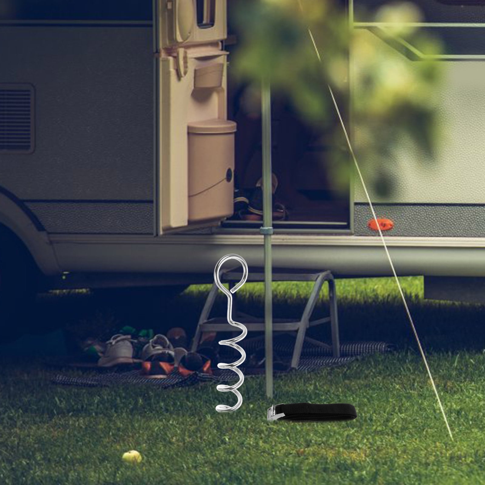 CTIRCHIU 2Sets Rv Awning Tie Down Kit with Spiral Silver Ground Stakes ...