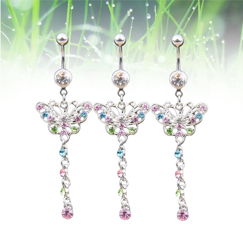 CTIRCHIU 3 Pcs Navel Rings Assorted Color Artificial Gemstone Hanging ...